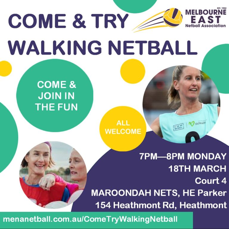 Come & Try Walking Netball – Melbourne East Netball Association